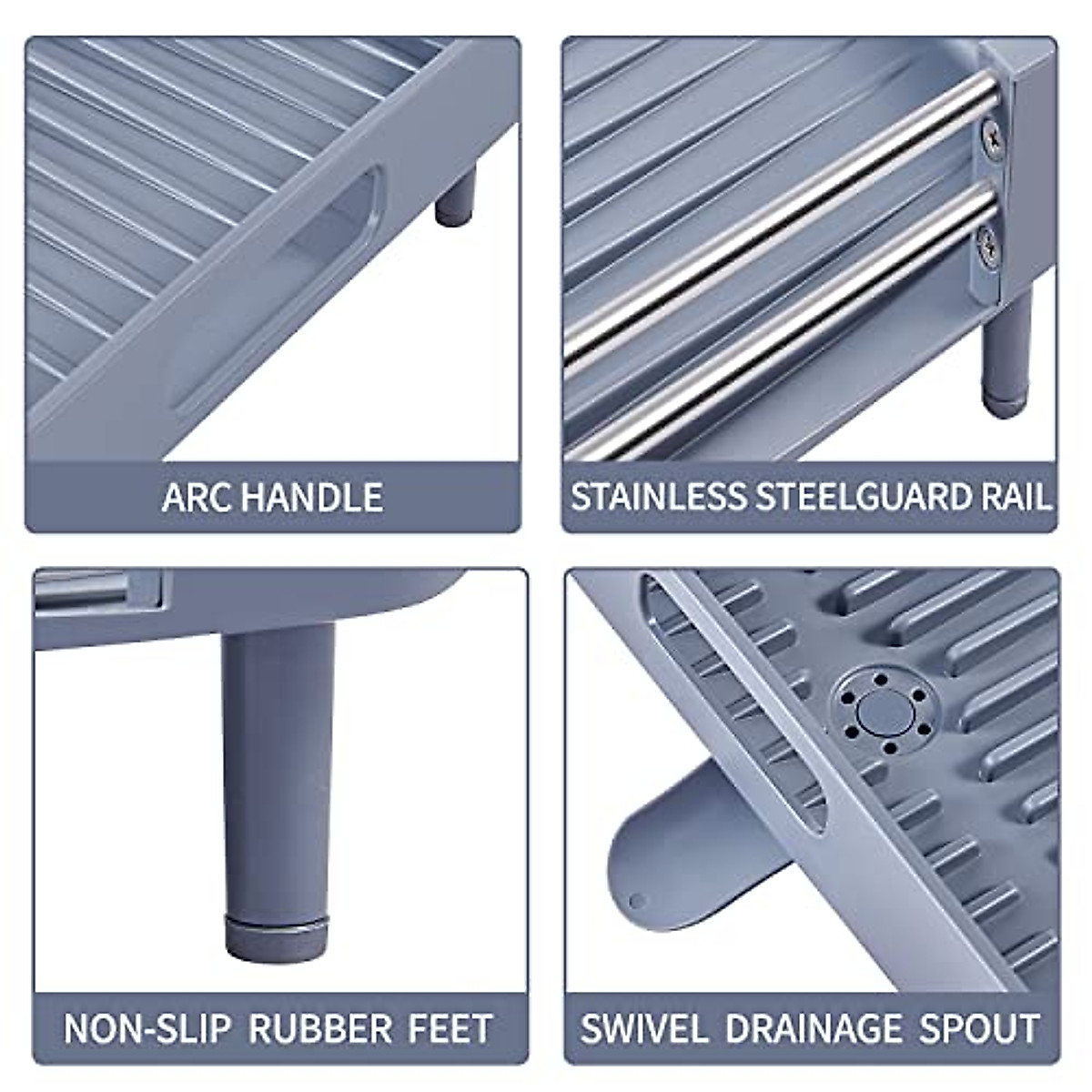 BRWINASLL Dish Drying Rack, Expandable Sink Dish Rack , Stainless Steel Drying Rack for Kitchen Counter and Drainboard Set with Removable Utensil Holder, Grey Dish Rack - 13.4-21.7 Inch