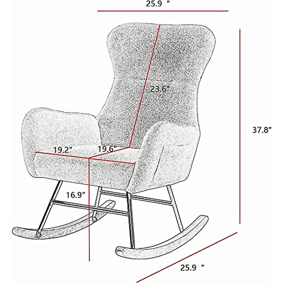 dotewe Nursery Rocking Chair,Upholstered Nursery Glider Rocker with High Backrest,Modern Rocking Chair Indoor for Living Room/Bedroom/Nursery (Cream White Teddy)