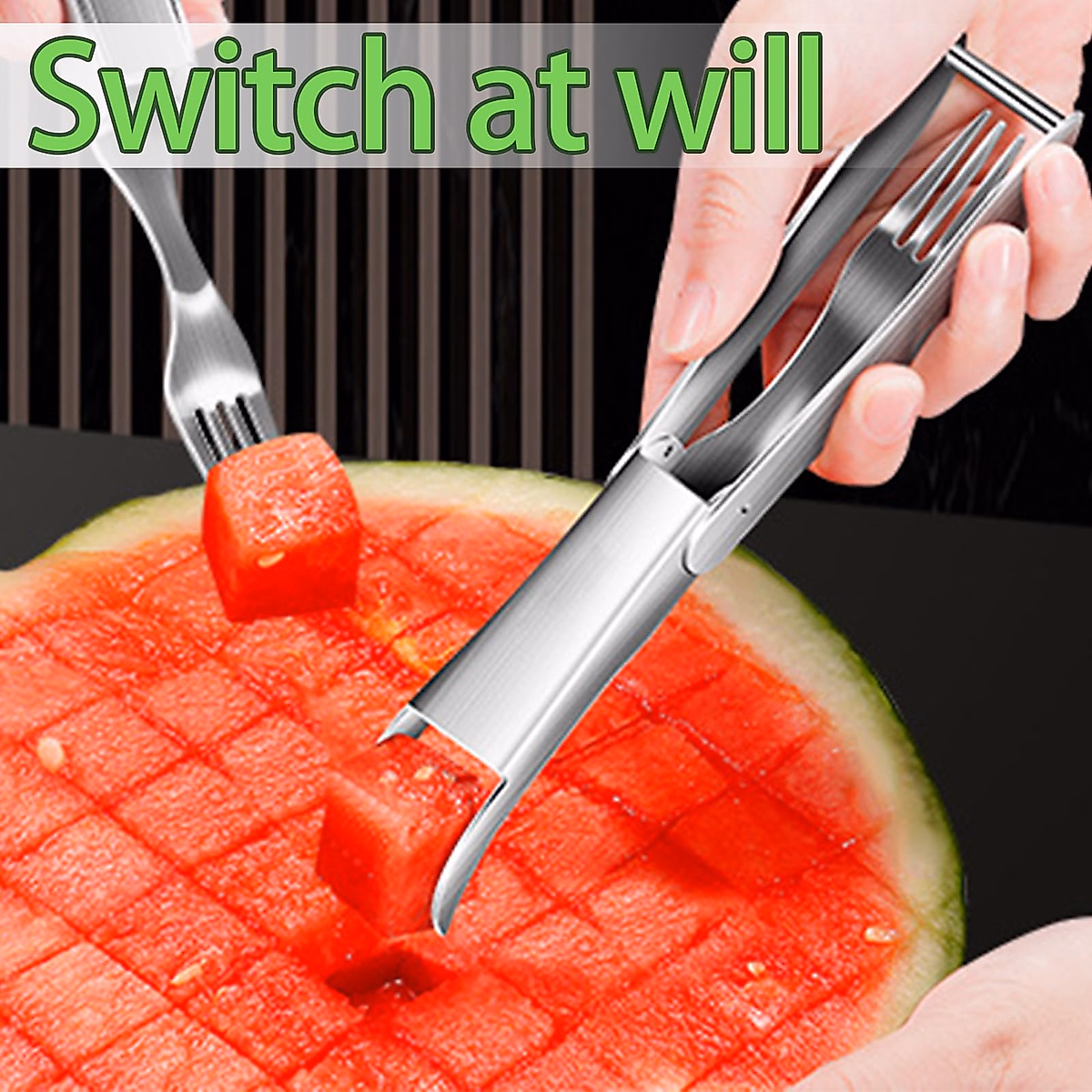 FANTEXY Watermelon Slicer Cutter, 2-in-1 Watermelon Cutter Slicer Tool Watermelon Fork Slicer Cutter Fruit Cutter Tools Stainless Steel Fruit Fork Camping Kitchen Gadgets