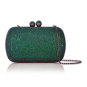Evening Handbag with Full Rhinestone Bling Crystal Clutch Bag for Women Formal Evening Party Graduation Wedding Promp (DarkGreen)