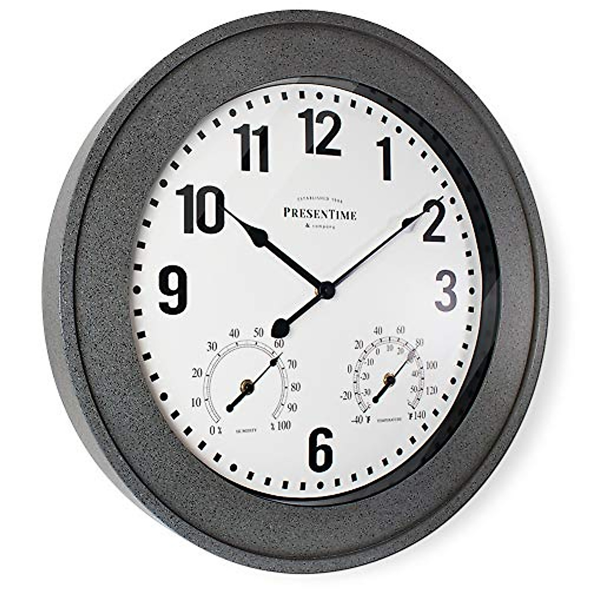 Presentime & Co. 20" Bradford in/Outdoor Farmhouse Clock with Weather Thermometer & Hygrometer, Weather Station, Farmhouse Wall Art and Timepiece for Farmhouse Decoration, Faux Gray Stone Finish