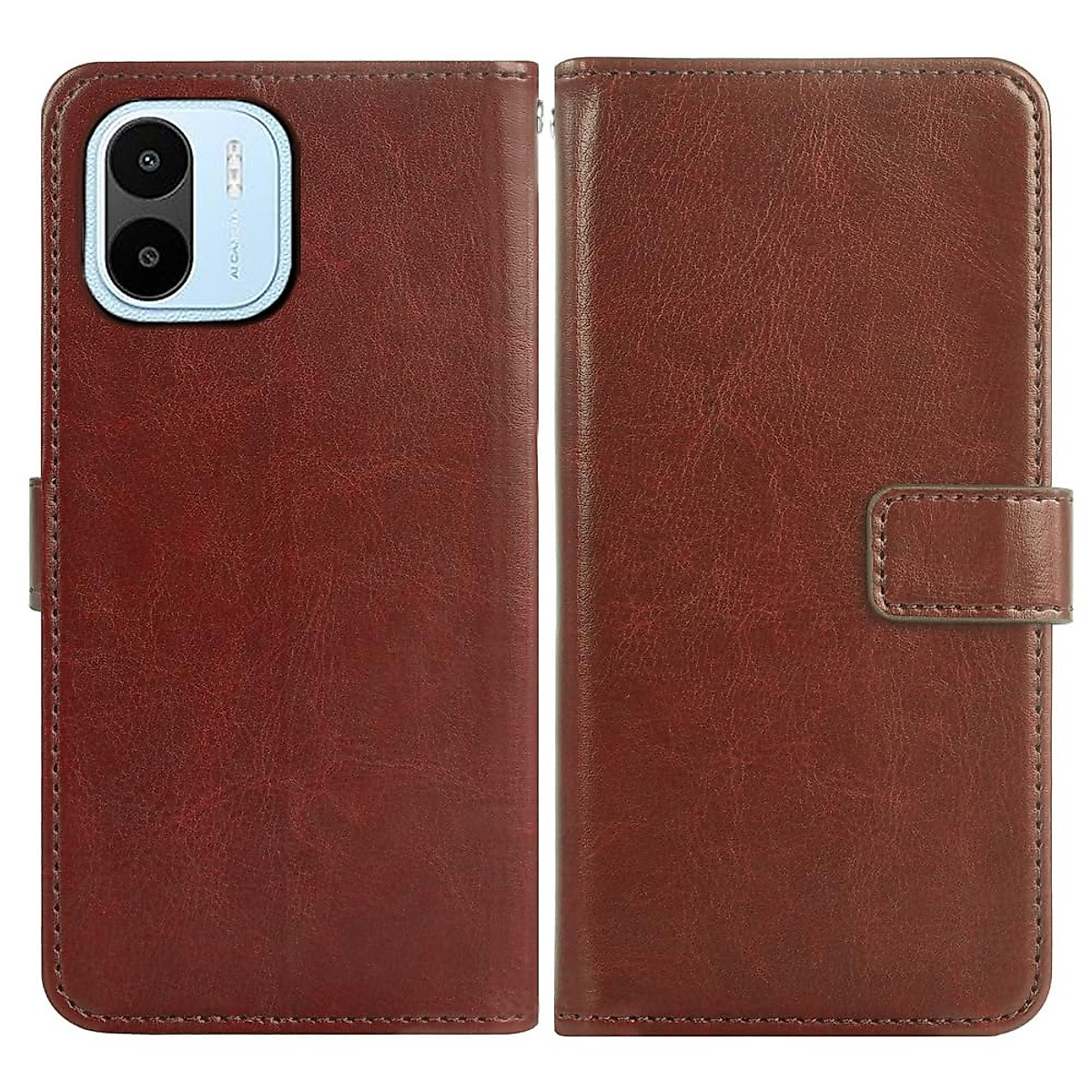 Asuwish Compatible with Xiaomi Redmi A1 Wallet Case Tempered Glass Screen Protector and Leather Flip Cover Card Holder Stand Cell Accessories Phone Cases for Redme 1A 2022 Women Men Brown