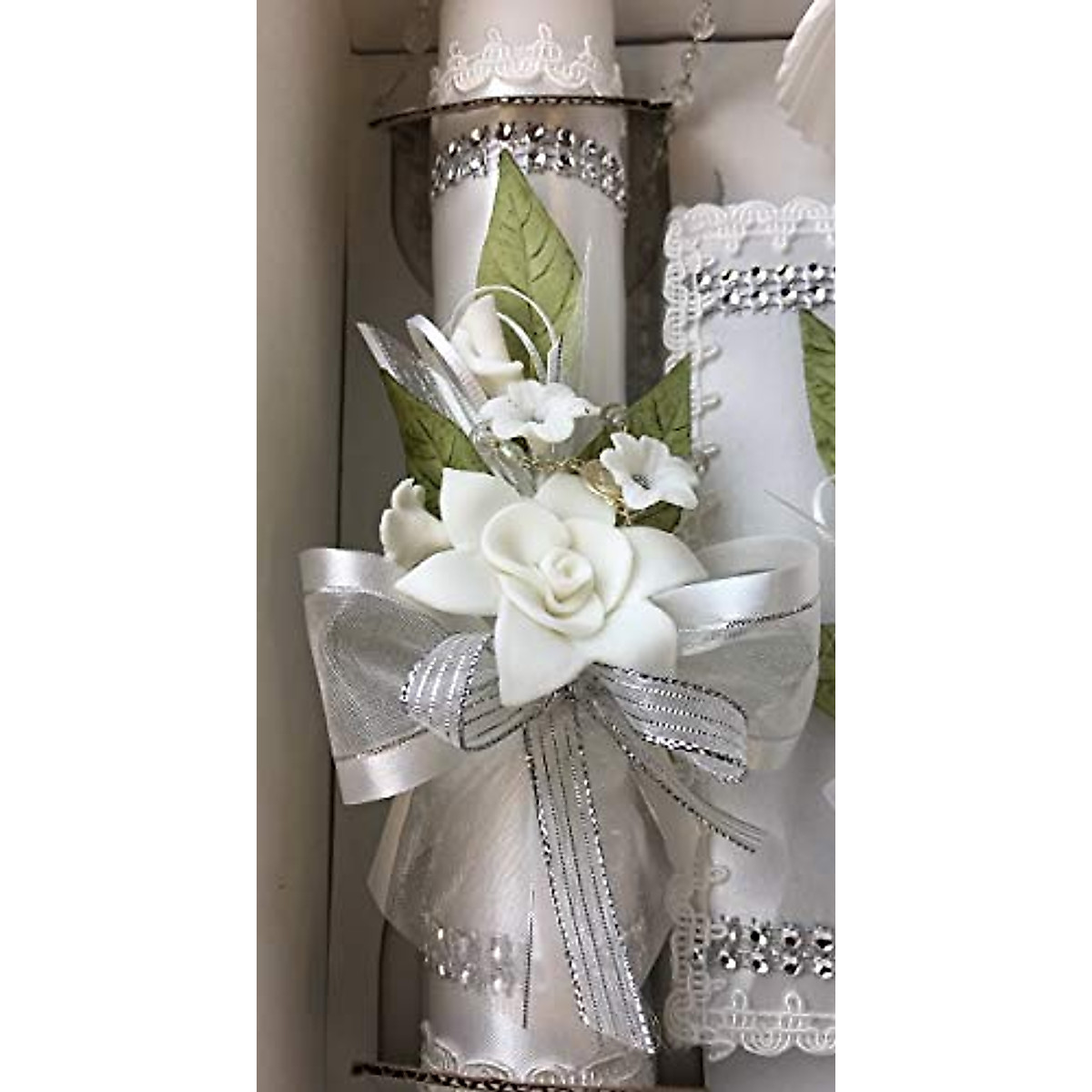 OOKi- Flower Cross Baptism Candle Set Kit for Christenings with Shell - Spanish (White)