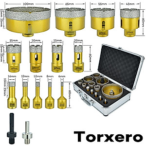 Diamond Hole Saw Kit 15PCS Tile Hole Saw 5/8-11 Thread - Diamond Drill Bits for Porcelain Tile - Diamond Hole Saw - Diamond Drill Bits - Diamond Bit - 6/8/10/12/16/20/25/30/35/45/55/68/100mm+adapters