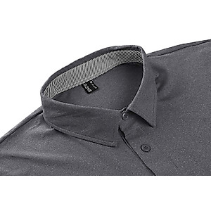 TACVASEN Hiking Long Sleeve Golf Polo Shirts Quick Dry Performance Athletic Casual T-Shirt Grey, L