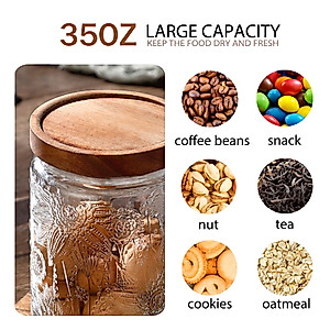 LODIKE 35oz/1000ml Glass Storage Jars with Nature Wood Lids, Airtight Food Storage Containers for Kitchen Organization, Large Capacity for Cookie, Pasta, Sugar, Flour, Cereal - Set of 2 （sunflower）