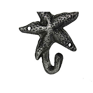 Antique Silver Cast Iron Starfish Hook- Nautical Wall Hook- Starfish Decoration
