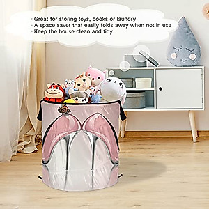 Pop Up Laundry Hamper Pink High Heel Butterfly Round Laundry Basket with Zipper Lid Clothes Hamper Collapsible Storage Bin Toy Organizer Basket