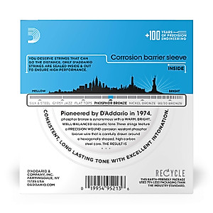 D'Addario Guitar Strings - Phosphor Bronze Acoustic Guitar Strings - EJ16-10P - Rich, Full Tonal Spectrum - For 6 String Guitars - 12-53 Light, 10-Pack