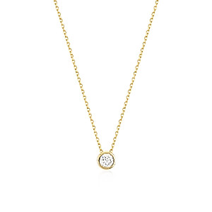 14k Solid Gold Solitaire Necklace | 14k Yellow Gold Floating Stone Necklaces for Women | Round Pendant Necklace | Delicate Solitaire Jewelry | Gifts for Christmas, 18"