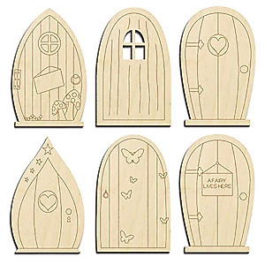 Zhuper 24pcs Fairy Garden Door 6 Designs Wooden Fairy Doors DIY Craft Kit Blank Unfinished Tooth Fairy Door Miniature -3.9”x2.5”