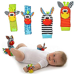 PLAY IT DEALS Foot Finders & Wrist Rattles for Infants Developmental Texture Toys for Babies & Infant Toy Socks & Baby Wrist Rattle – Newborn Toys for Baby Girls & Boys. (Includes 4 rattles)
