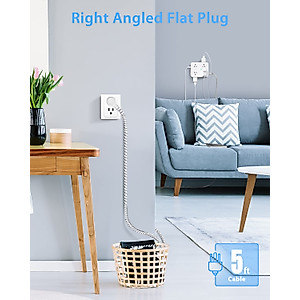 Surge Protector Power Strip - 8 Widely Outlets with 4 USB Charging Ports, Multi Plug Outlet Extender with 5Ft Braided Extension Cord, Flat Plug Wall Mount Desk USB Charging Station for Home Office ETL