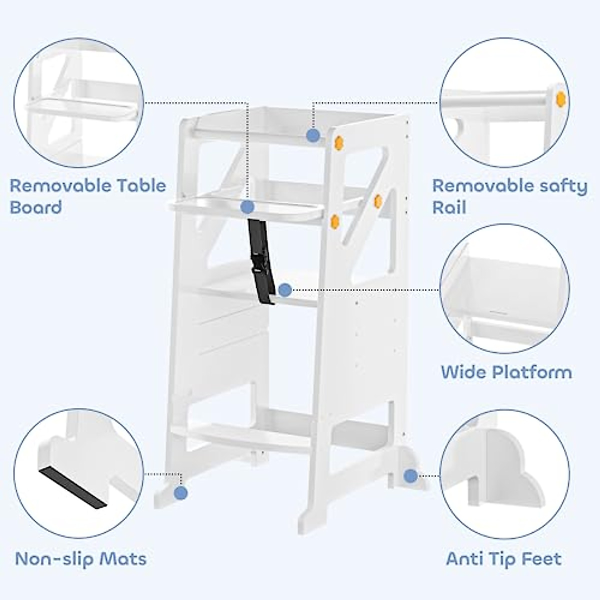 Toddler Kitchen Step Stool, REONEY 2 in 1 Kids Standing Tower, High Chairs with Removable Tray, Height Adjustable Learning Helper Tower for Kitchen Counter Bathroom Sink