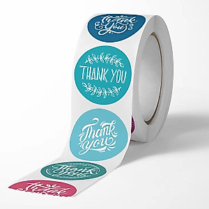 Thank You Sticker Labels 2000 Pcs(4 Rolls, 500 Pcs/Roll, 6 Designs) for Packaging Small Business, Envelope Seal (1 Inch)