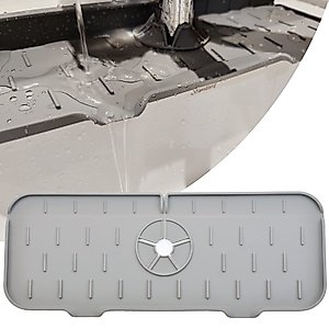 Kitchen Faucet Sink Splash Guard, Silicone Faucet Water Catcher Mat – Sink Draining Pad Behind Faucet, Grey Rubber Drying Mat for Kitchen