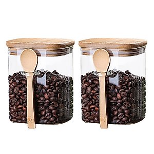 NEPIVEL 4 Pack Glass Jars with Bamboo Lids, 18.5Oz Containers Airtight Lid and Spoons,100% Sealed Spice for Candy Coffee Beans Sugar Nuts Cookies,540ml