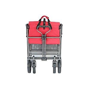MacSports Double Decker Heavy Duty Steel Frame Collapsible Outdoor 150 Pound Capacity Yard Cart Utility Garden Wagon with Lower Storage Shelf, Red