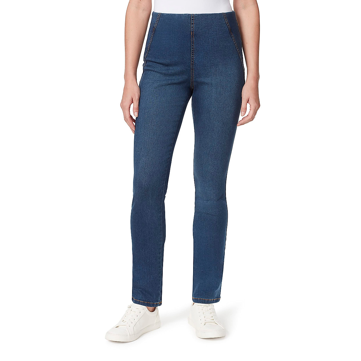 Bandolino Women's Tessa Tummy Control Pull On Slim Straight Jean, Archipelago, 16