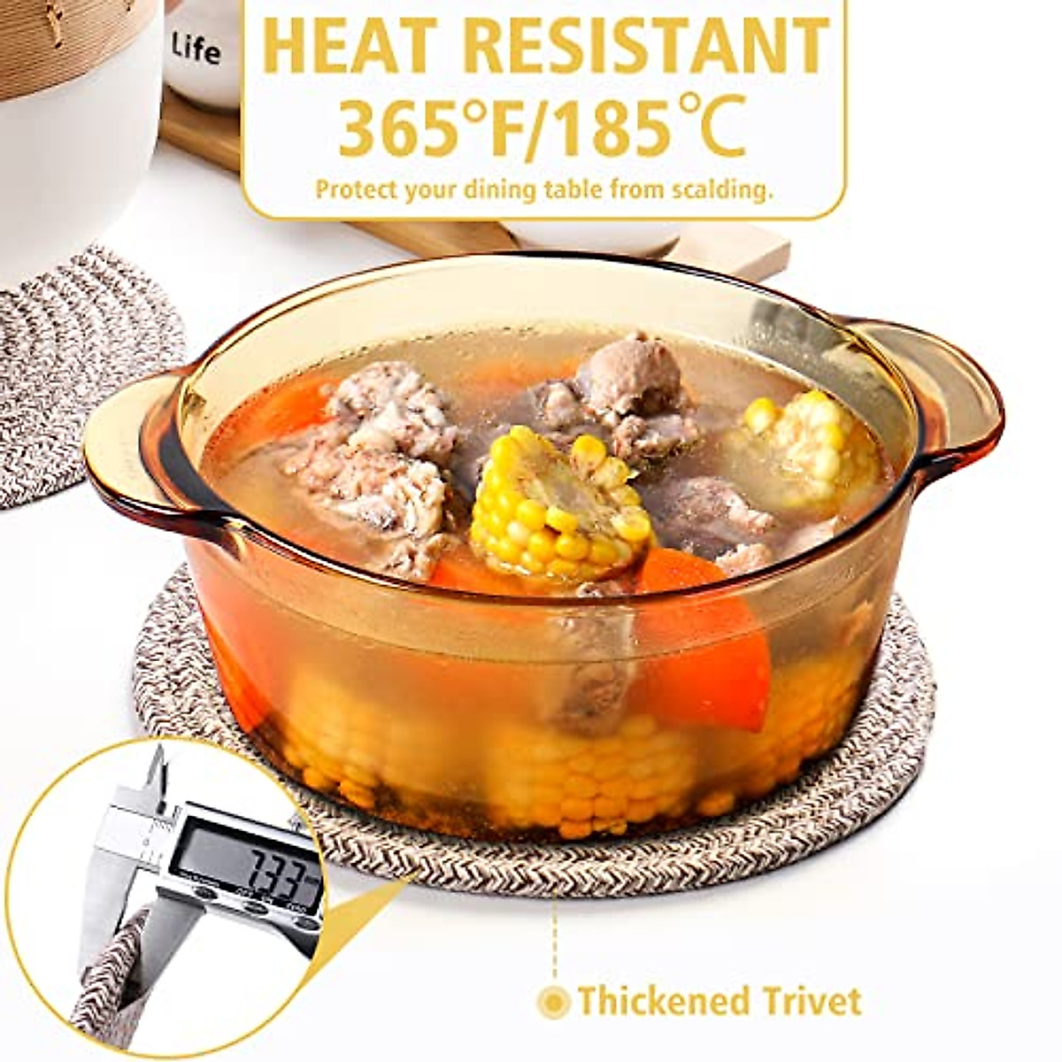 Trivet Round Hot Pads 4pcs 9.5 Inches Diameter 100% Eco Pure Cotton Thread Weave Trivets for Hot Pots and Pans / Kitchen Trivets for Hot Dishes Hot Pot Holders …