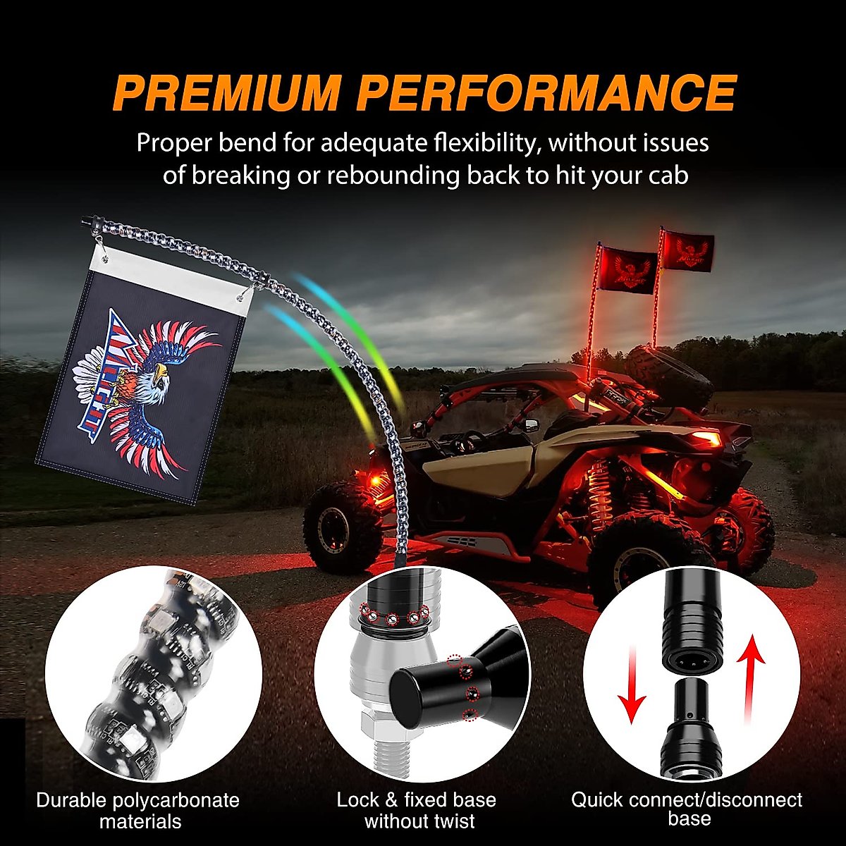 Nilight 2PCS 3FT RGB LED Whip Light, Remote App Control w/DIY Chasing Patterns Stop Turn Reverse Lighting Modes Safety Lighted Antenna for ATV UTV Polaris RZR Can-am Dune Buggy Jeep