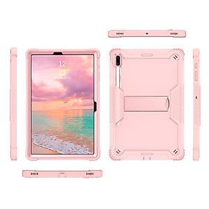 GaoBao Samsung Tab S7 FE 12.4'' Case, 3 in 1 Heavy Duty Pencil Holder Hybrid Hard Soft Bumper Drop Protective Tablet Case for Samsung Galaxy Tab S7 FE 12.4''/ S8 Plus 2022/ S7 Plus 2020, Rose Gold.