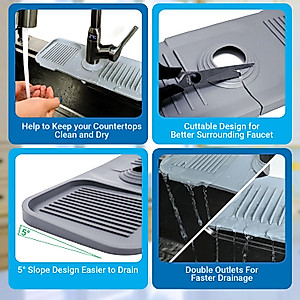 Draining Mat for Kitchen Sink, 14.5 x 5.5 Inches With 5° Slope Silicone Splash Guard, Protects Sinks from Splashing, Dish Soap Dispenser & Sponge Holder Mat Behind Faucet