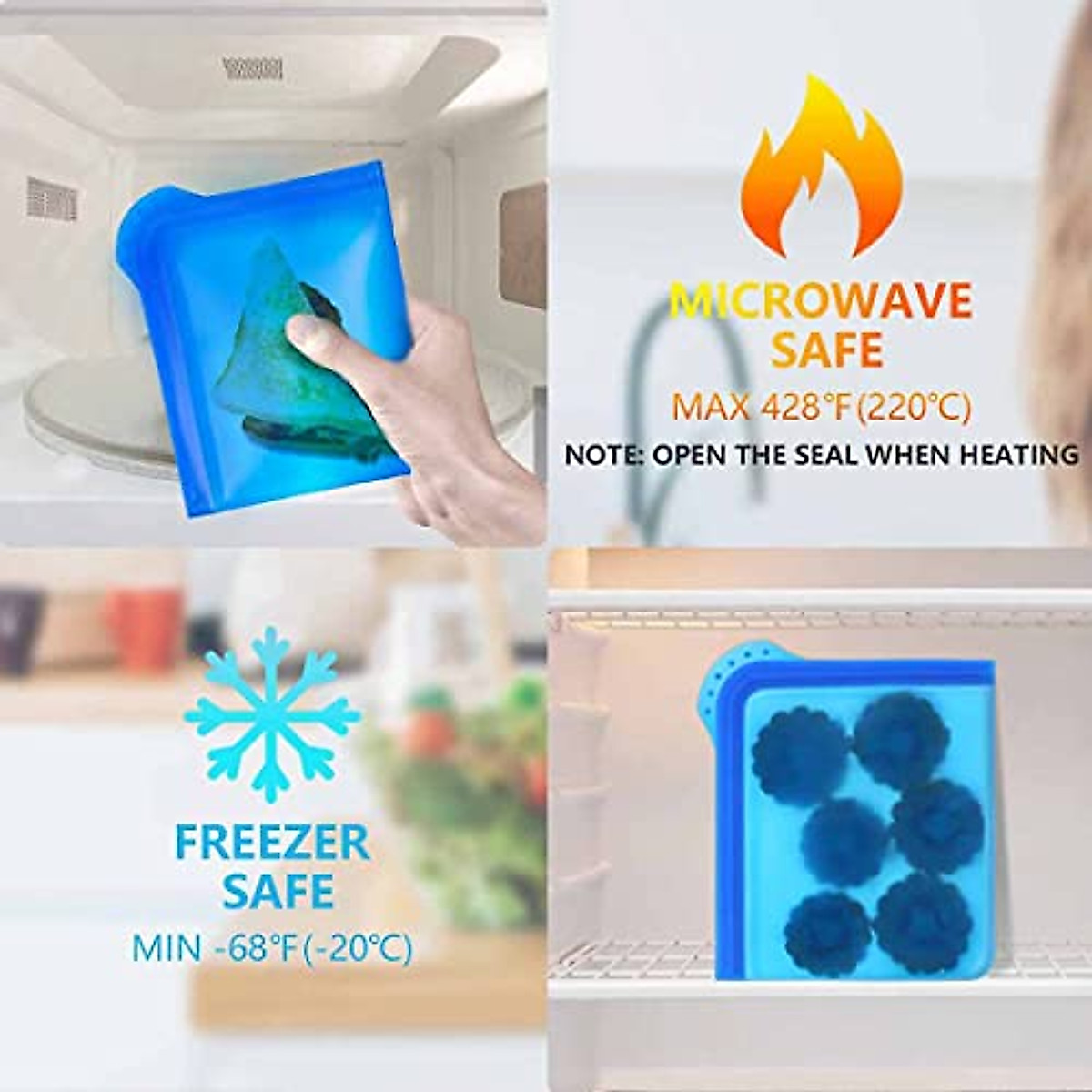 MAISON HUIS Silicone Sandwich Storage Bag, Extra Thick Reusable Silicone Sandwich Washable Bag, BPA Free Kitchen Storage Bag for Food, Leakproof(1PC,Blue)