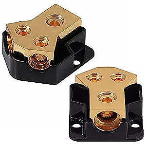 2 Way Power Distribution Block, LAWUZA Connecting Block 0/2/4 Gauge in 4/8/10 Gauge Out Amp Ground Distributor for Auto Car Audio Splitter Amplifier