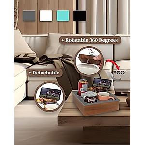 Couch Cup Holder Tray, Hitseon Handy Soft Silicone Acacia Wooden Couch Caddy for Bed Car Seat Beach Organizer, Waterproof Anti-Spill Sofa Cup Holder for Snacks Beverage Remote (White)