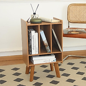 AWASEN Record Player Stand with Vinyl Storage, Turntable Stand with Record Storage, Vinyl Record Table Holds Up to 100 Albums, 3 Tier End Table with Wood Legs for Living Room Bedroom Office (Brown)