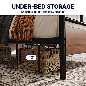 Allewie Queen Size Platform Bed Frame with Wooden Headboard and Footboard, Heavy Duty 13 Metal Slats Support, Under Bed Storage, No Box Spring Needed, Noise Free, Easy Assembly, Walnut