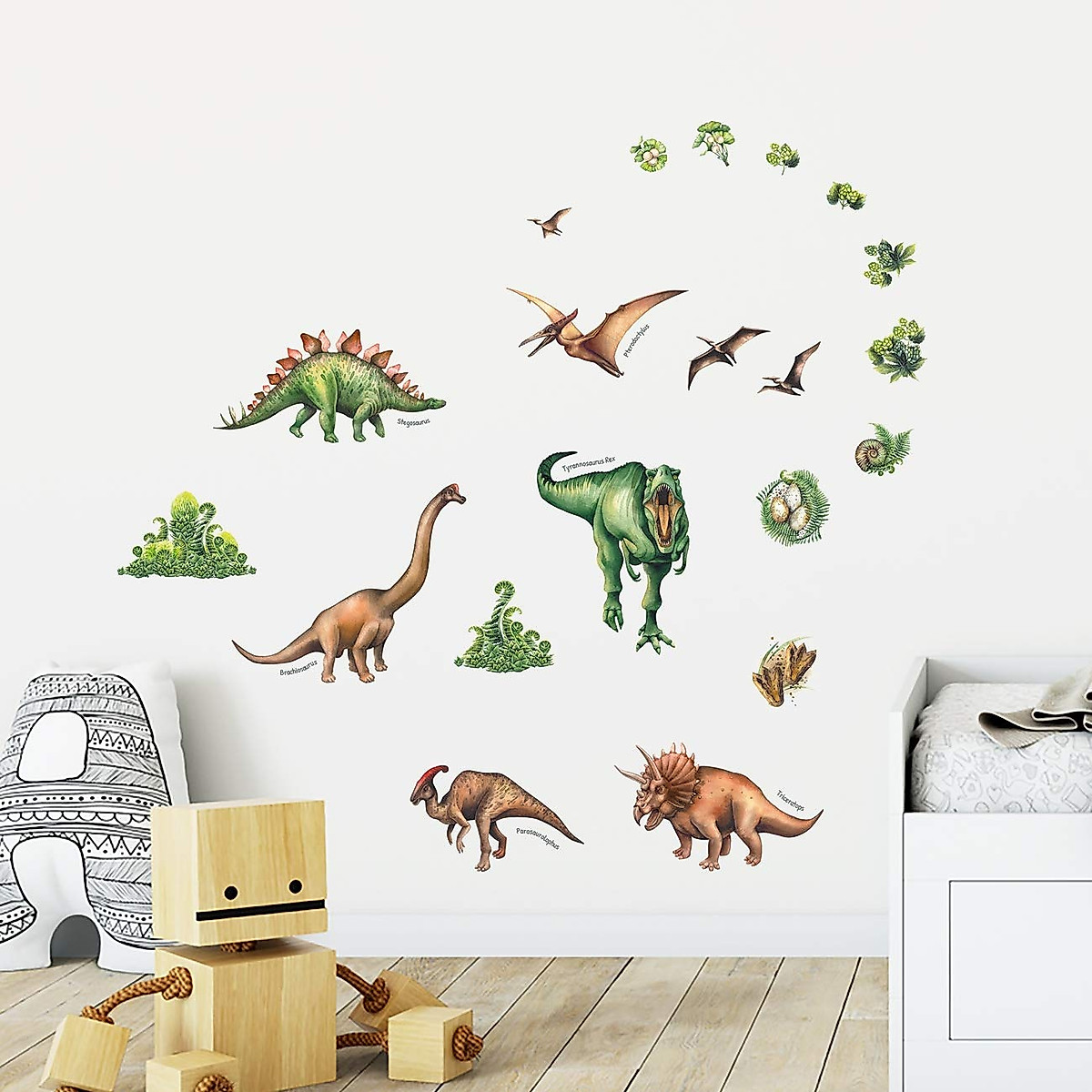 DECOWALL DS-8034 Watercolour Dinosaur Kids Wall Stickers Wall Decals Peel and Stick Removable Wall Stickers for Kids Nursery Bedroom Living Room (Small) d?cor