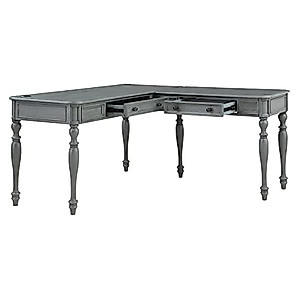 OSP Home Furnishings Country Meadows L-Shape Desk with 2 Full Drawers and Power Hub, Plantation Grey