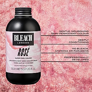 BLEACH LONDON Rose Color - Semi-Permanent Pastel Pink, Temporary Hair Color Cream, Vegan, Cruelty Free, Temporary Hair Color Cream 5.07 fl oz