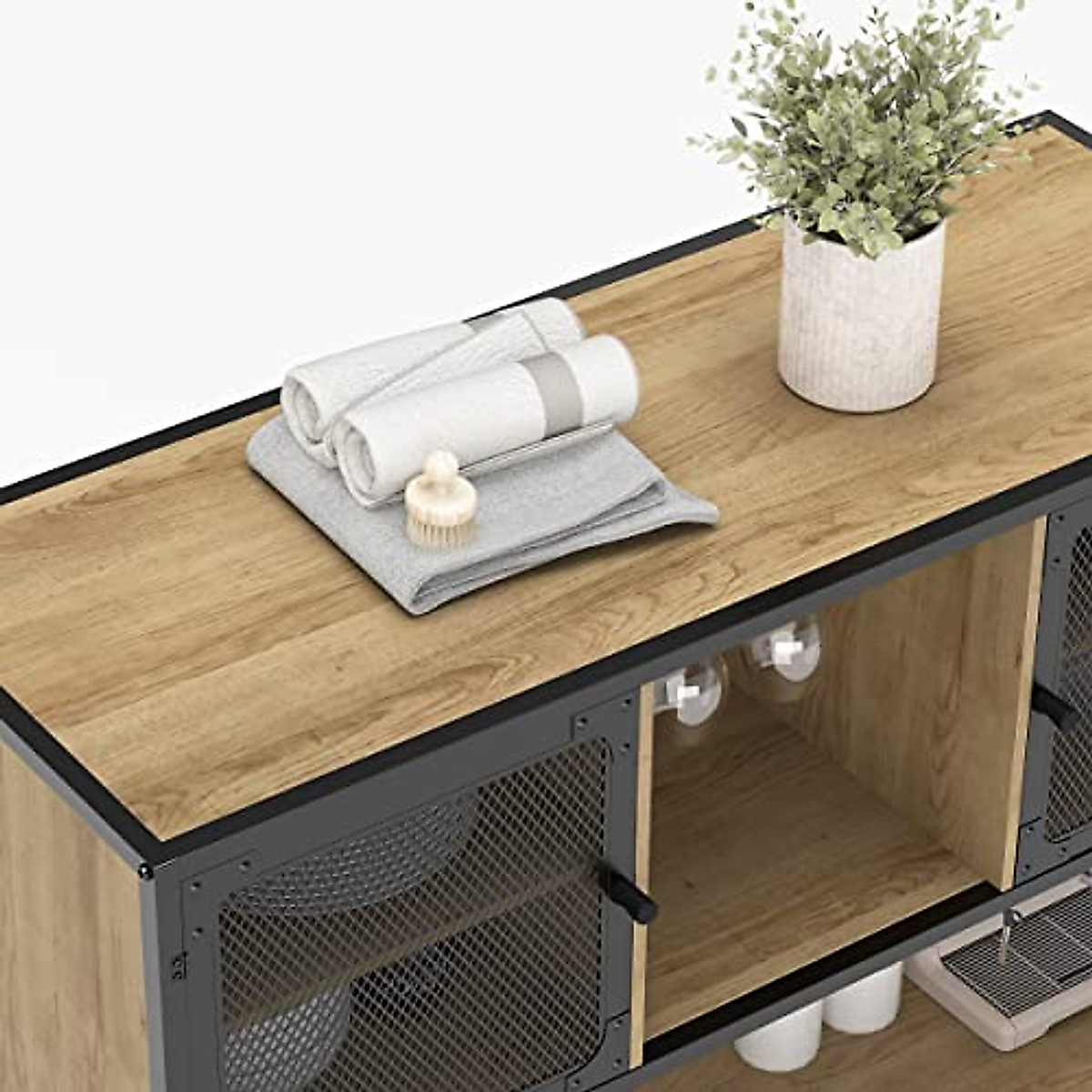 WiberWi Storage Cabinet Sideboard Coffee Bar Cabinet, Farmhouse Buffet Station with Glasses Rack, Credenza Cupboard ConsoleTable for Entryway Kitchen Dining Living Room, Brown