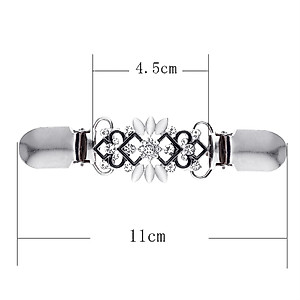 Guoshang Women Vintage Silver Floral Cardigan Clip Pin Hollow-Out Crystal Flower Brooch Safety Pin Shawls Cloak Accessories