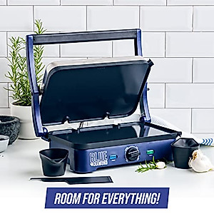 Blue Diamond Ceramic Nonstick, Electric Contact Sizzle Griddle, Open Flat Design, Dishwasher Safe Removable Plates, Adjustable Temperature Control, PFAS-Free, Blue