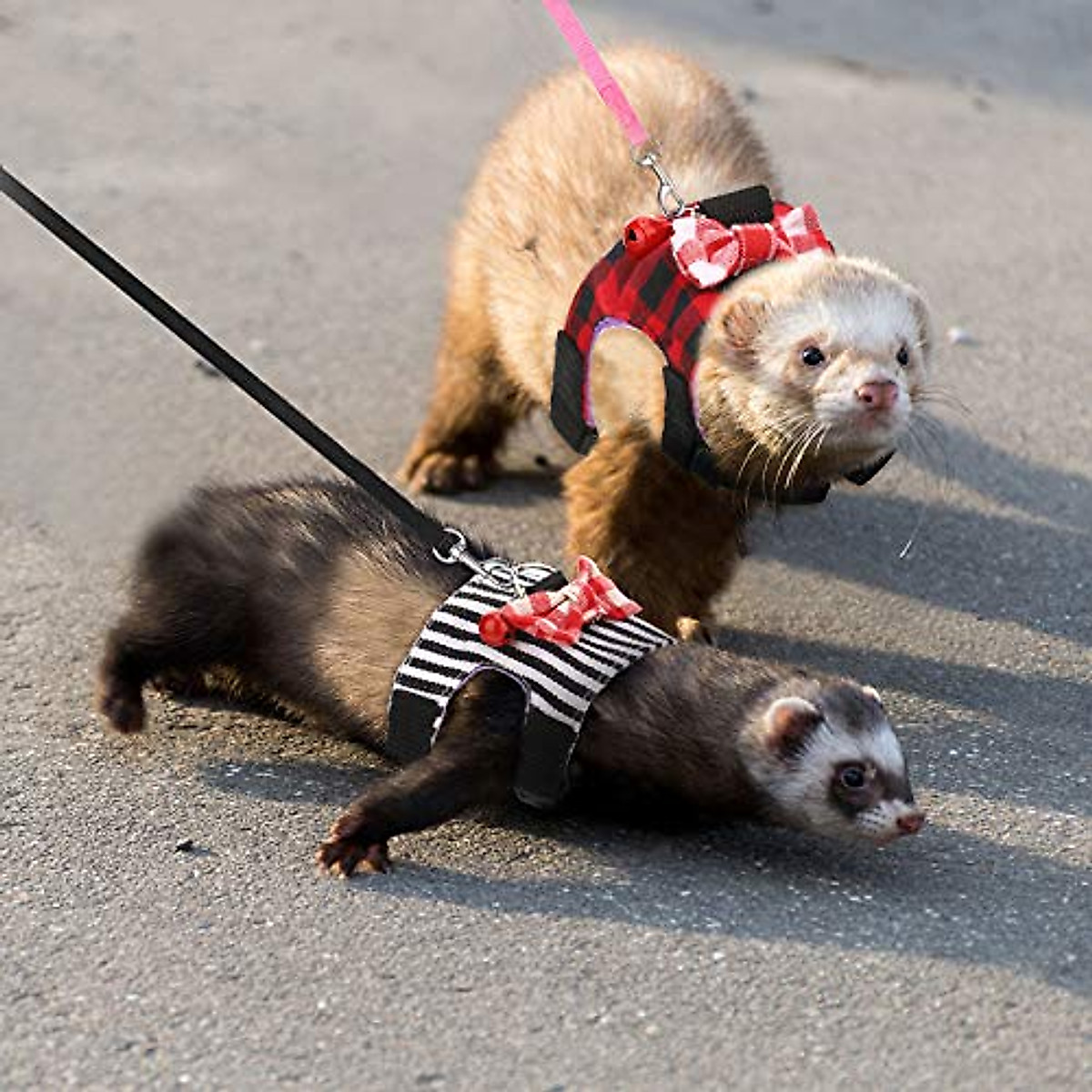 4 Pieces Small Pet Harness Vest and Leash Set with Cute Bowknot and Safe Bell Decor Chest Strap Harness for Outdoor Walking Rabbit Ferret Guinea Pig Bunny Hamster Puppy Kitten (Small)