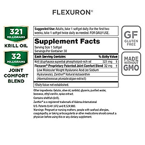 Purity Products Flexuron Joint Formula 3X Better Than Glucosamine and Chondroitin - Starts Working in just 7 Days - Krill Oil, Low Molecular Weight Hyaluronic Acid, Astaxanthin - 30 Count (1)
