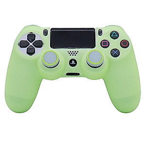 RALAN Controller Skin for PS4 Silicone Cover Glow in Dark Protective Case for PS4/slim/PS4 Pro Dualshock 4 Controller.+ 8 Glow Thumb caps and Back Sticker + L2 R2 Extended caps.