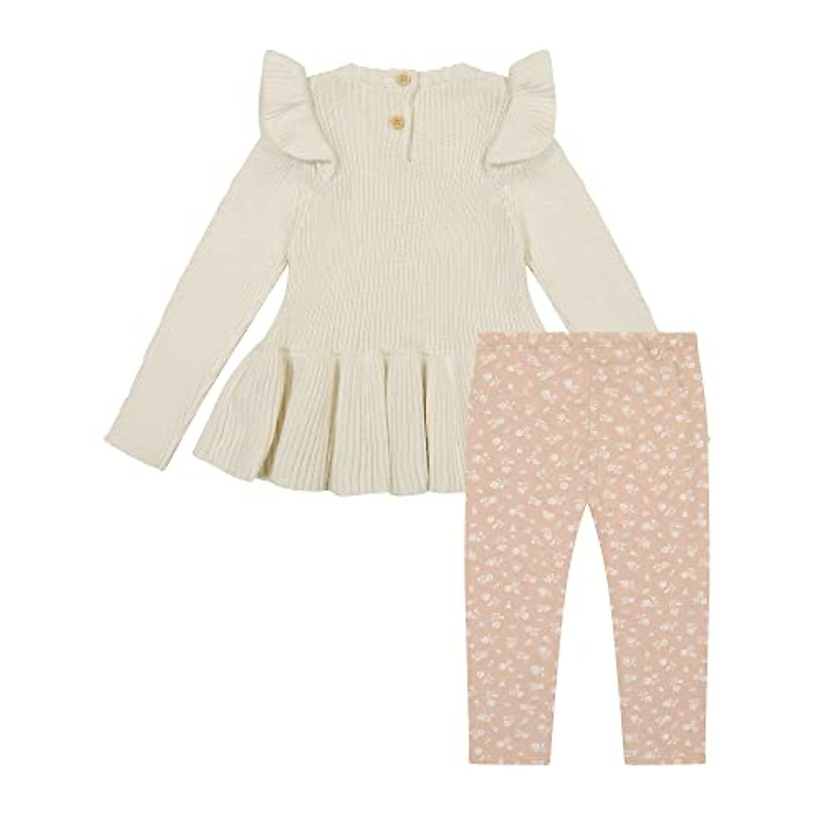Laura Ashley Baby Girl Leggings & Knitted Long Sleeve Peplum Tunic Top, Cotton Knit & Floral Fall Outfit, Ivory/24 Months