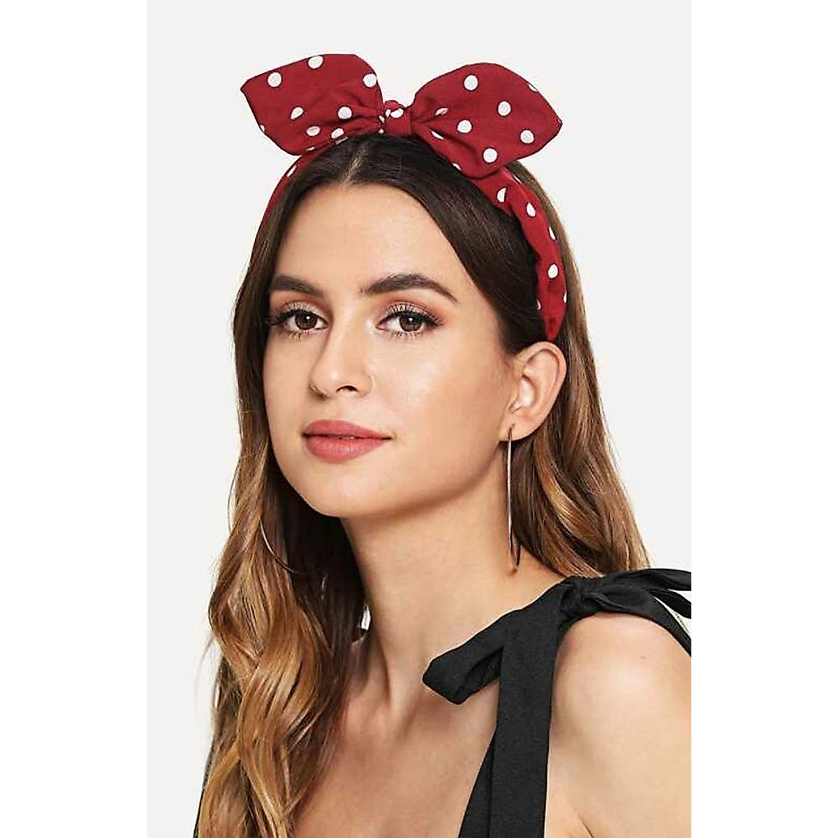 Huachi Bow Headbands for Girls Women Halloween Red Polka Dot Headwrap Cute Turban Hair Hoop Knotted with Bunny Ears Vintage Hair Accessories