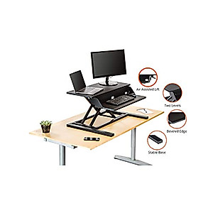 Stand Up Desk Store AirRise Pro Two Tier Standing Desk Converter Monitor Stand with Built-in Keyboard Tray (Black, 32" Wide)