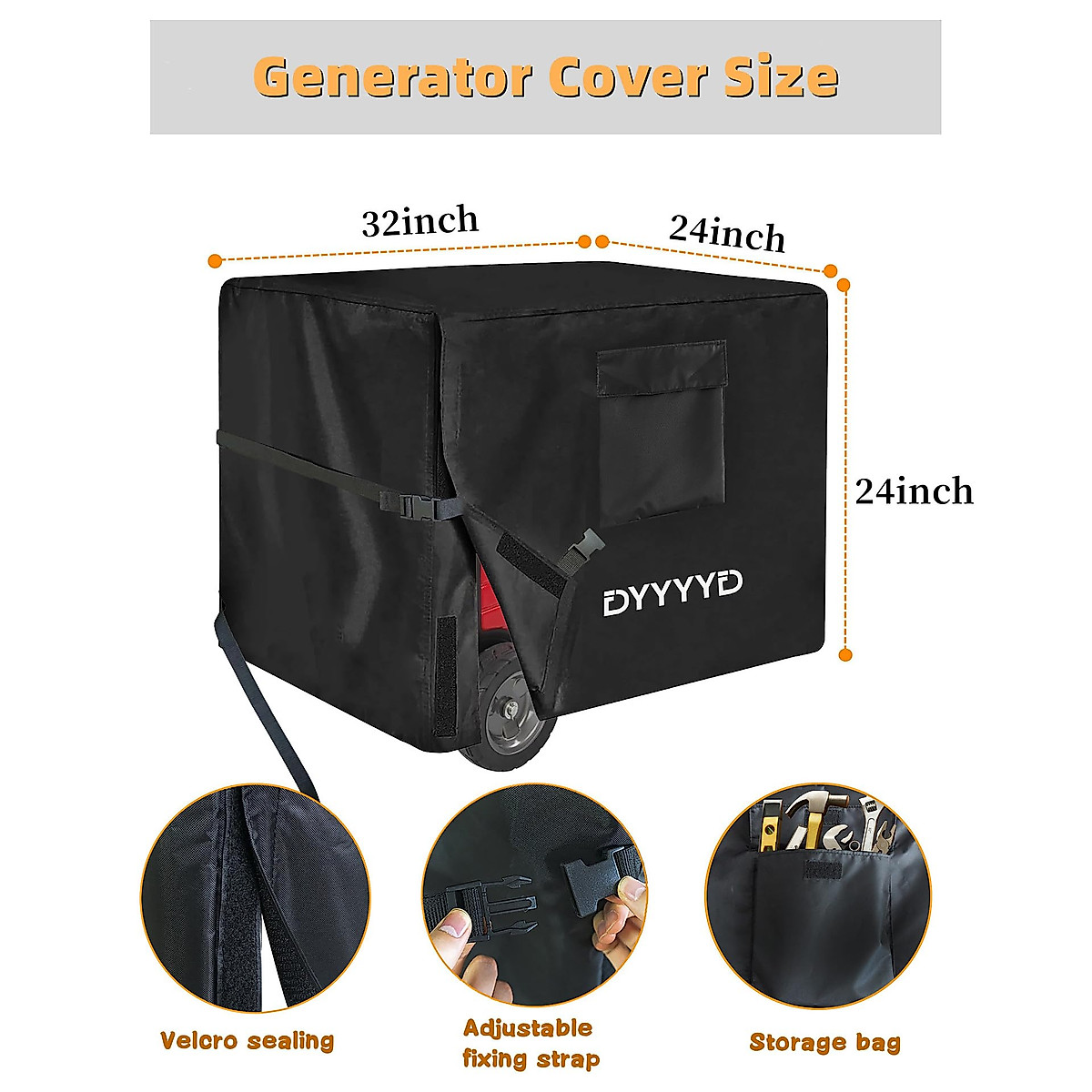DYYYYD Generator Cover, Outdoor Heavy Duty Generator Covers Waterproof 32 Inch - 600D ,Cover Fit for DuroMax, Westinghouse, Champion, Predator, Honda Portable Generators of 5000-10000W