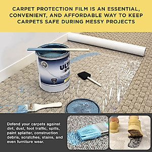 Dura-Gold Carpet Protection Film, 24-inch x 50' Roll - Clear Self Adhesive Temporary Carpet Protective Covering Tape - Protect Against Foot Traffic, Paint Spills, Dust, Construction Debris, Moving