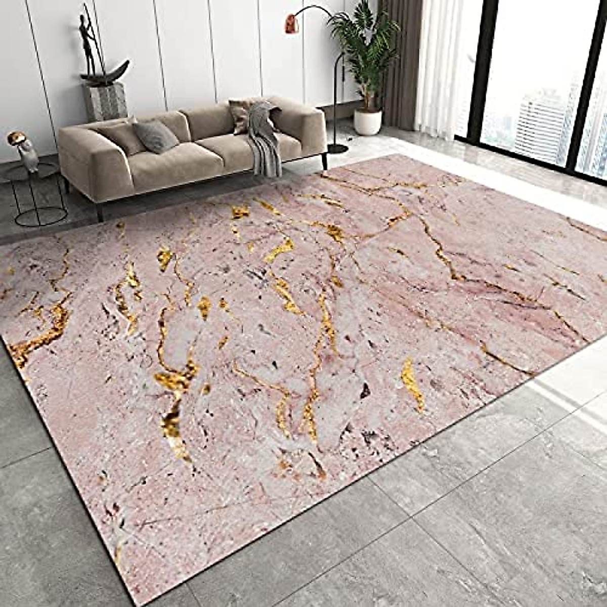 SITUKGT Pink Gold Marble Area Rugs, Modern Light Luxury Dreamy Living Room Decor Rug Fluffy Soft Washable Breathable Durable for Hotel Home Decor Doormat Entrance Hall Yoga Room Patio 2ftx3ft