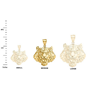 Fine 14k Yellow Gold Roaring Tiger Head Animal Necklace Pendant, 1.31"