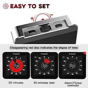 Yunbaoit VT08 Pro Digital Rechargeable Visual Timer with 3.4 Inches Colored Screen,Magnetic Back,60 Minutes Silent Countdown/up Timer for Kids or Adults,Time Management Tool for Study, Working,Cooking