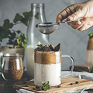 ComSaf 14oz Glass Coffee Mugs Set of 4, Clear Glass Coffee Cup with Big Handle, Large Borosilicate Glass Mug for Tea Milk or Hot Cold Beverages, Crystal Drinking Glass for Birthday Christmas Gift